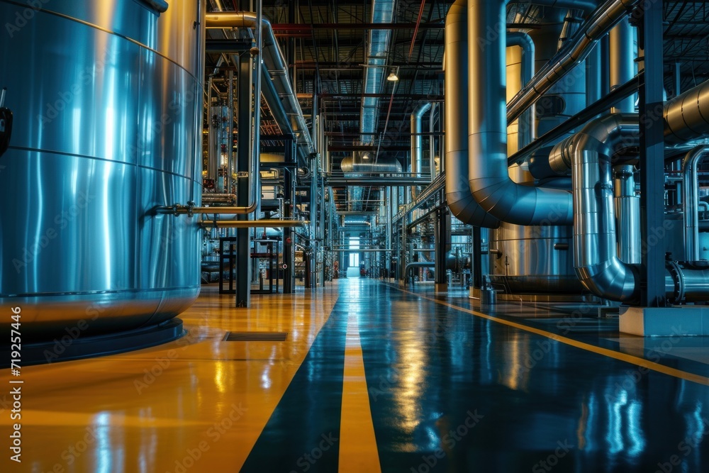 large industrial factory Interior of modern industrial boiler room with ...