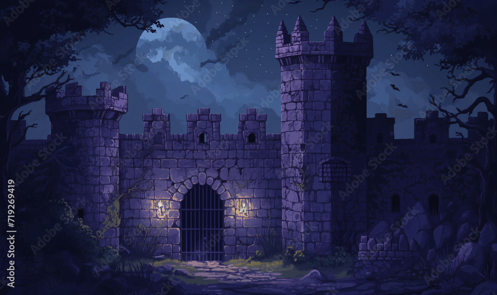 pixel art of old castle dungeon background battle scene in RPG old ...