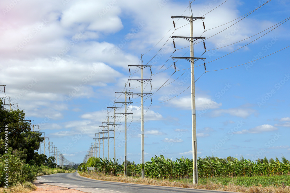 The lines of electric poles along the road look beautiful. It is a type ...