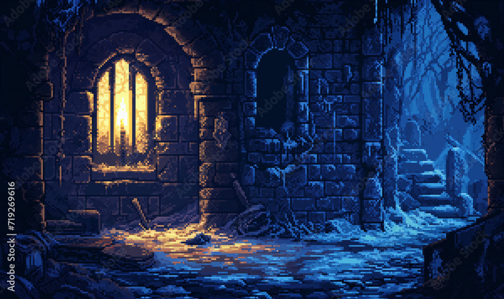 pixel art of old castle dungeon background battle scene in RPG old ...