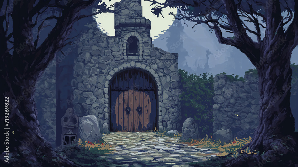 pixel art of old castle dungeon background battle scene in RPG old ...