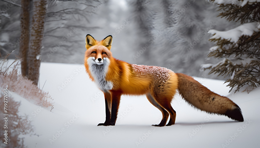 red fox in snow, Cute Red Fox in winter forest, fox in snow, Cute Red Fox Frolicking in Winter ...