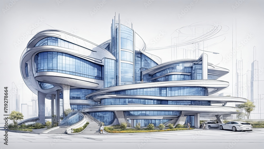Blueprint of the future building - illustration of a modern residential ...