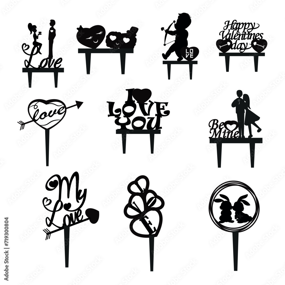 Vecteur Stock Toppers para San Valentín, cake topper pareja, topper ...