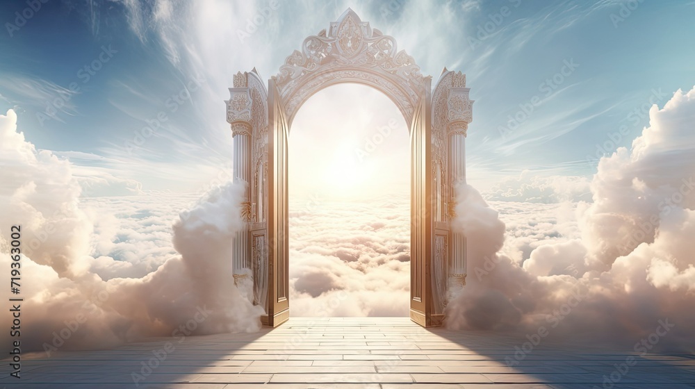 Heaven door. Paradise holy gate, spiritual religion architecture ...