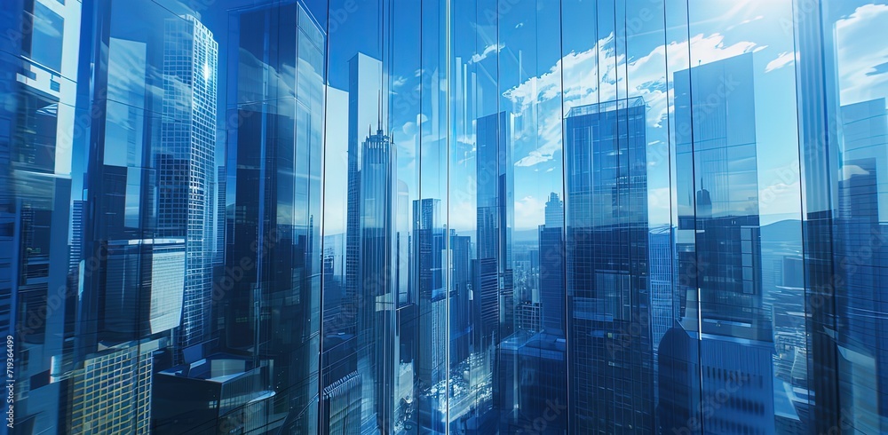 Skyscrapers with highly reflective glass facades showcasing the dynamic ...