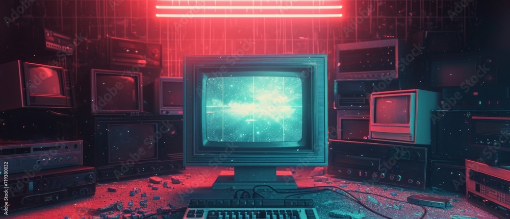Ilustração do Stock: Retro Wave Background On Vintage Computer Screen ...