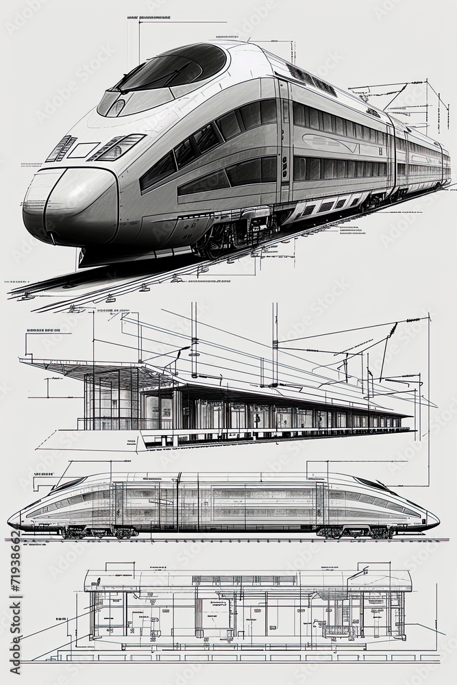 Generative AI illustration of CAD drawing high speed train design Stock ...