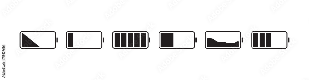 phone battery icons set, Isolated black smartphone battery level ...
