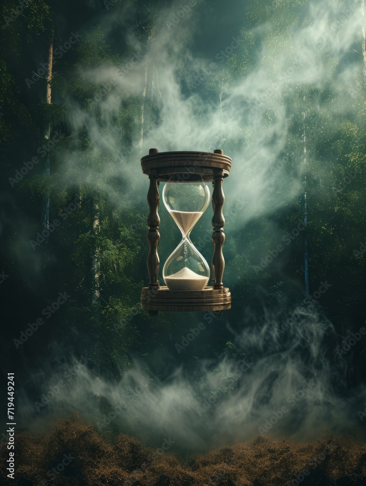 Hourglass in the clouds. Conceptual image of time passing. A surreal ...