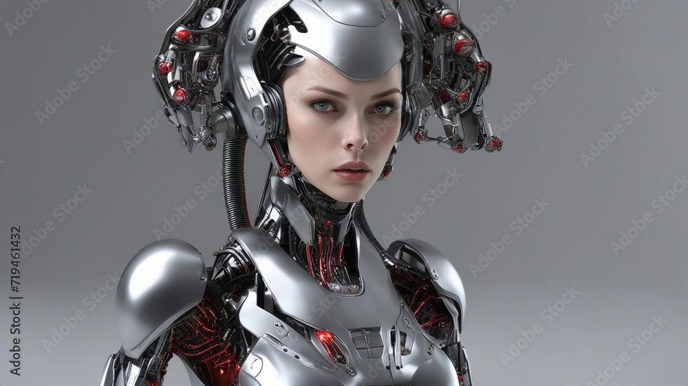 cyber person with helmet cyber girl half human half robot flesh falling ...