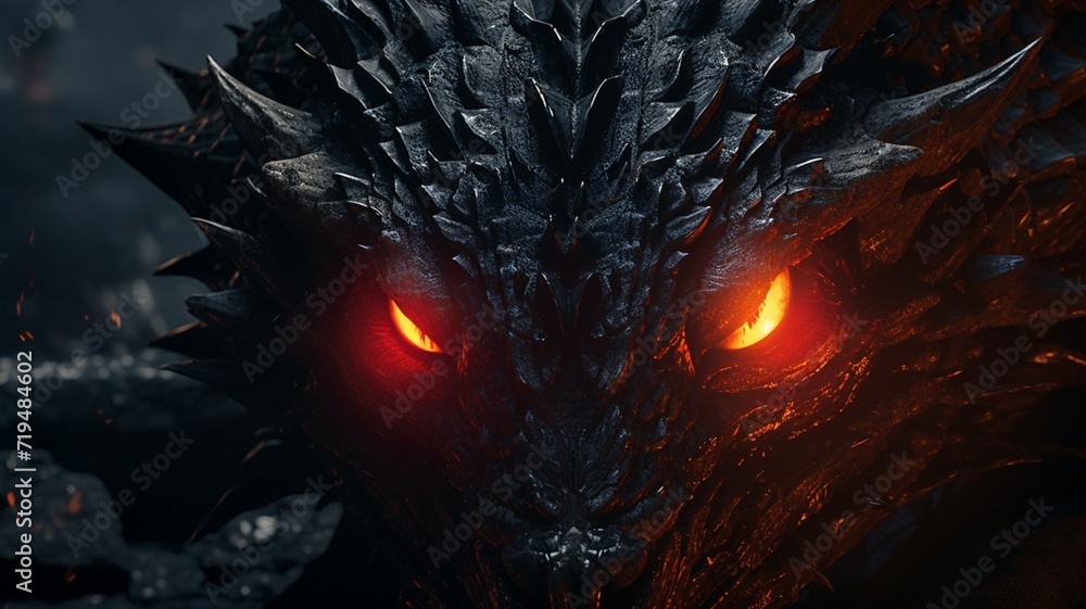 Coal black dragon angry red eyes realistic image Ai generated art Stock ...