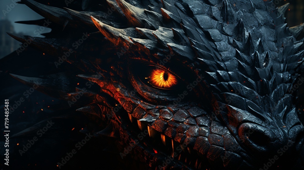 Coal black dragon angry red eyes realistic image Ai generated art Stock ...
