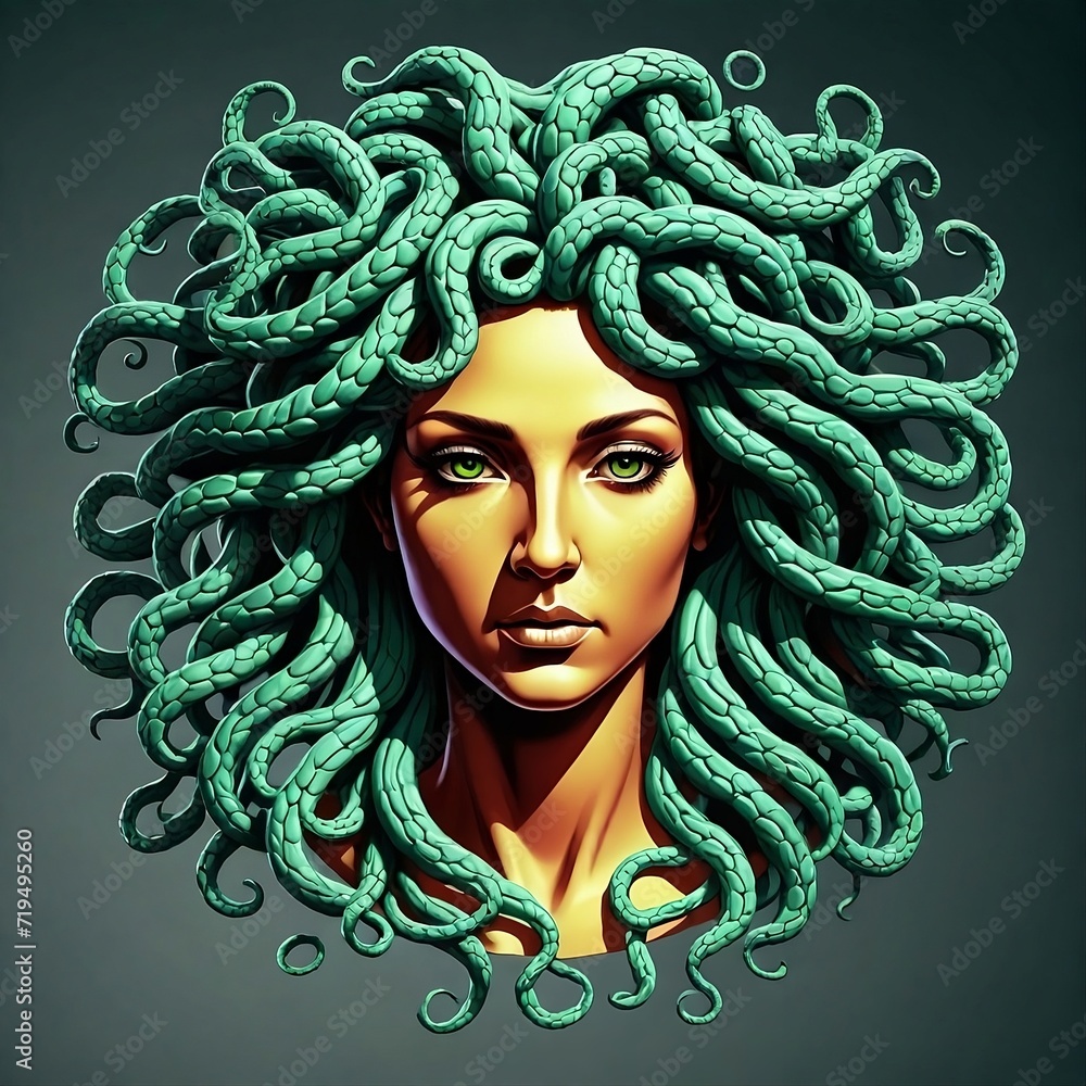 Medusa Gorgon. Old ancient artwork on vintage paper. Vector ...