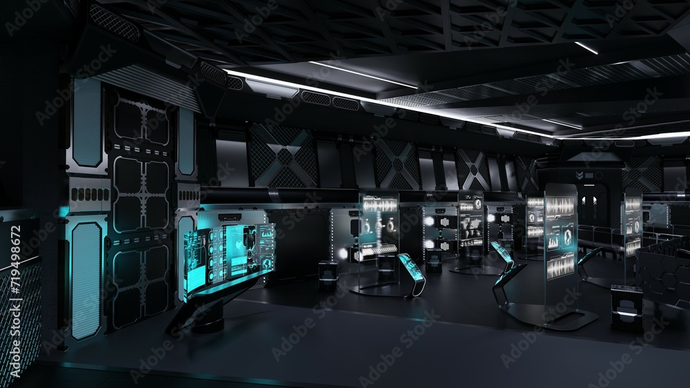 Inside view of the mission control center. Command center, control room ...