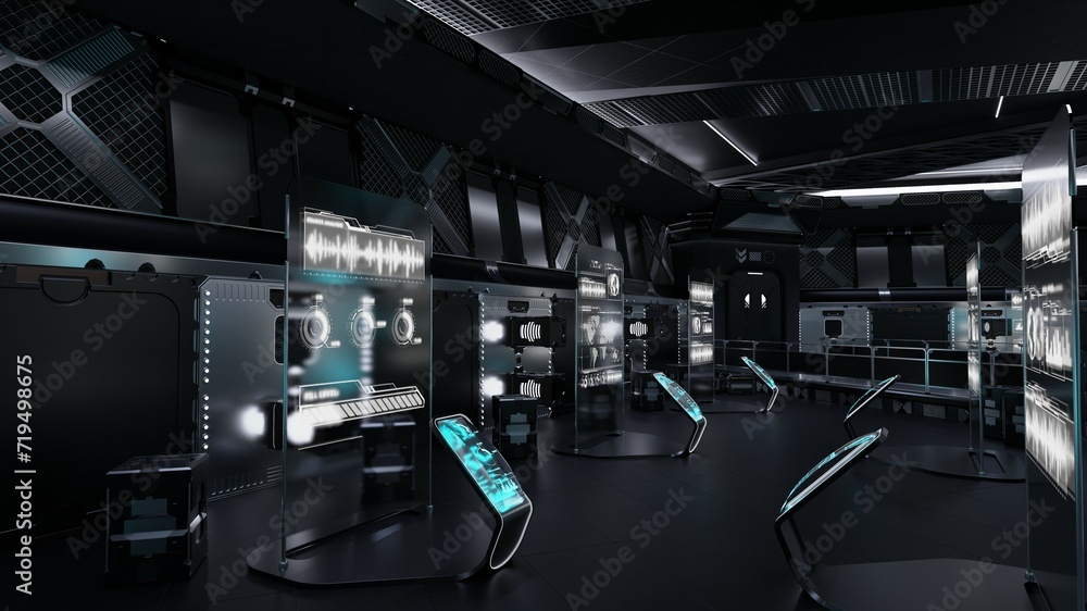 Inside view of the mission control center. Command center, control room ...