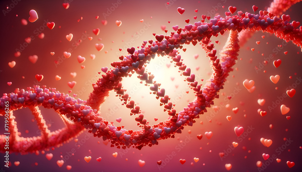 concept of DNA valentine double hearts, horizontally extending across ...