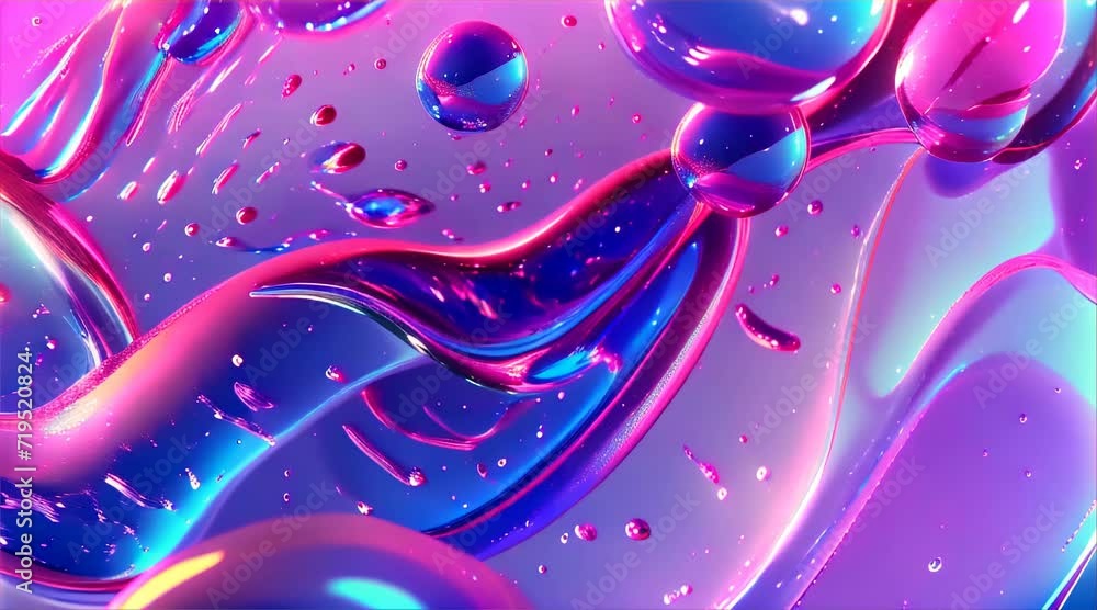 abstract neon color flying blobs, curvy shapes, some metallic shapes ...