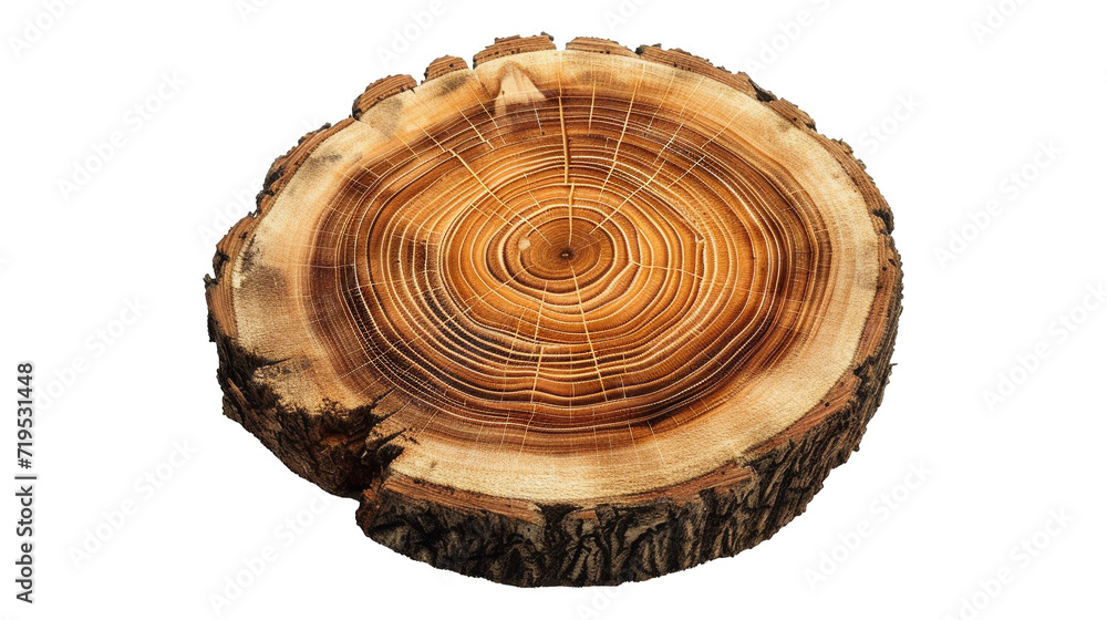Smooth cross section of a tree with bark, show casing the age rings ...
