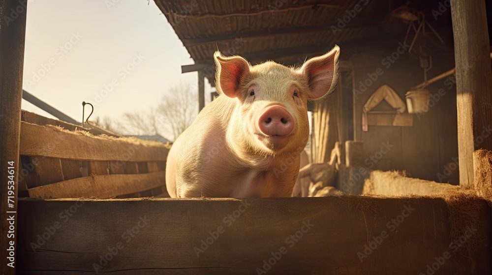 ig pig in a pigsty, embodying the charm of rural agriculture, capturing ...