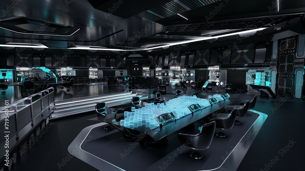 Inside view of the mission control center. Command center, control room ...