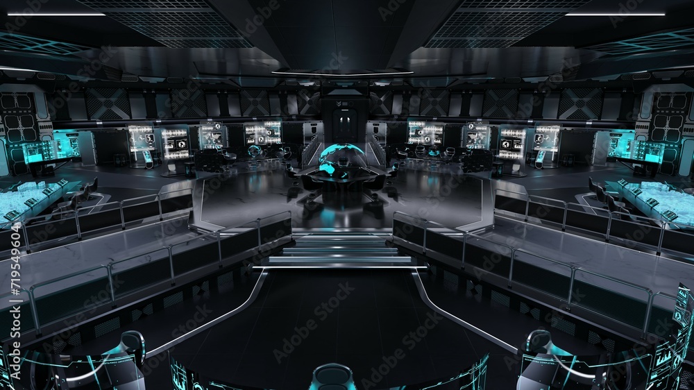 Inside view of the mission control center. Command center, control room ...