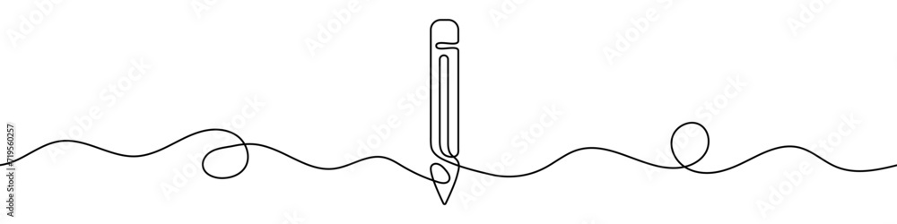Continuous editable drawing of pencil. One line drawing pencil icon ...