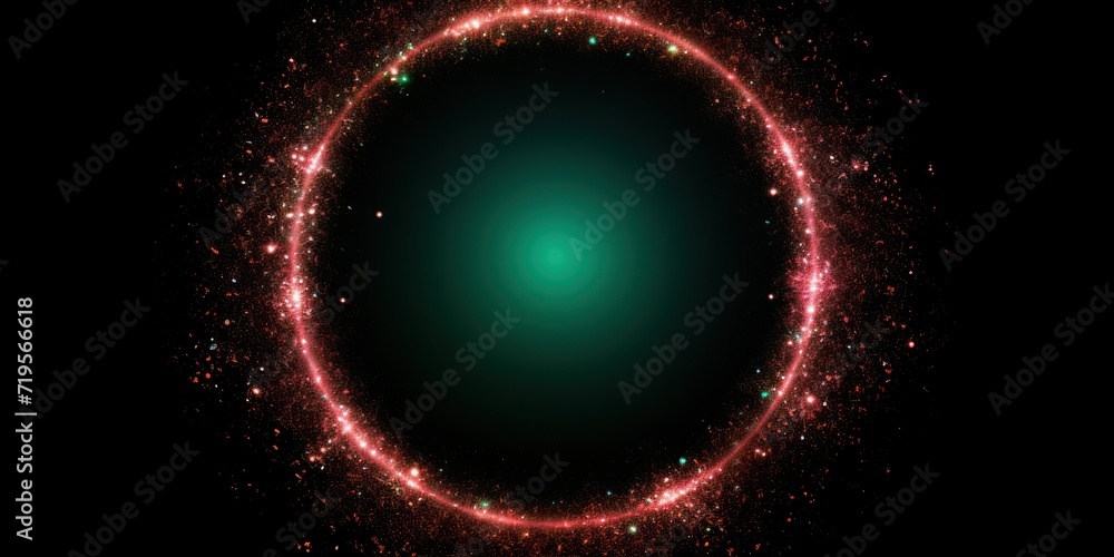 Coral pink glitter circle of light shine sparkles and emerald green ...
