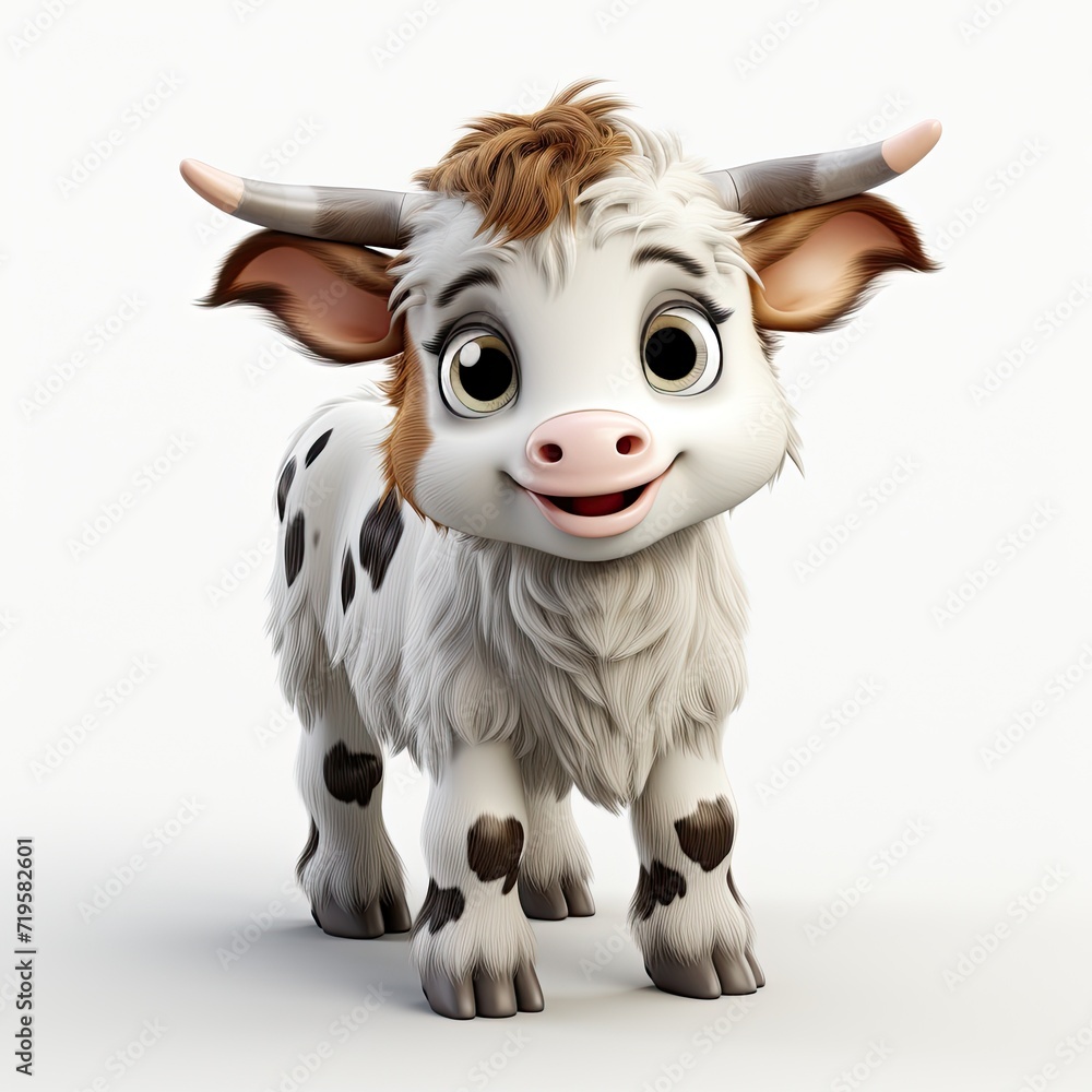 Cartoon character cute cow or calf 3d illustration isolated on white ...