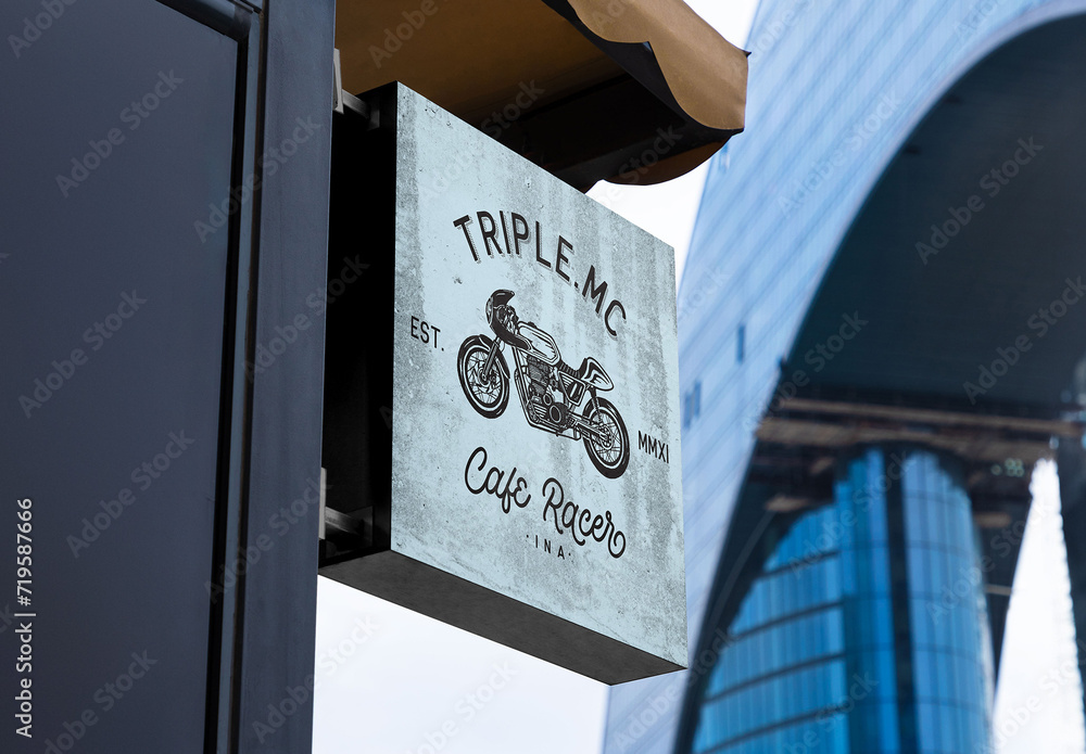 Hanging Signage Side View Mockup Stock Template | Adobe Stock