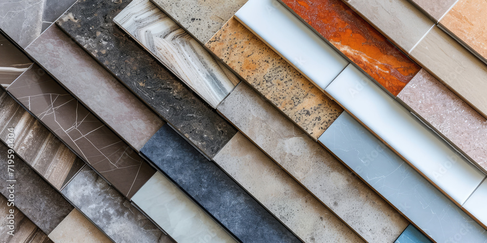 Samples of wall tiles. Assortment of tiles with different colors for ...