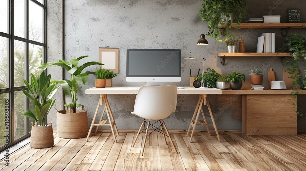 Clean and organized workspace with a spacious desk, ergonomic chair ...