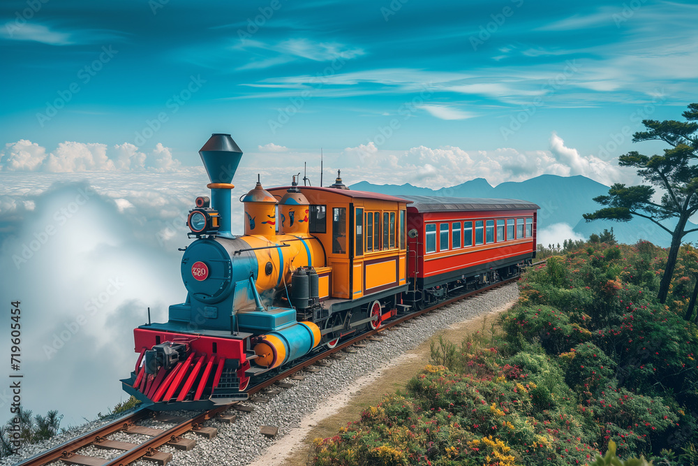 Old steam train with lot of smoke going from his chimney. railroad on ...