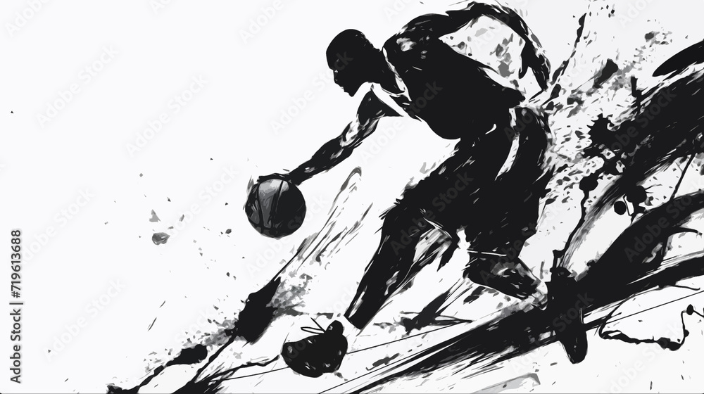 basketball player black and white abstract art Stock Illustration ...
