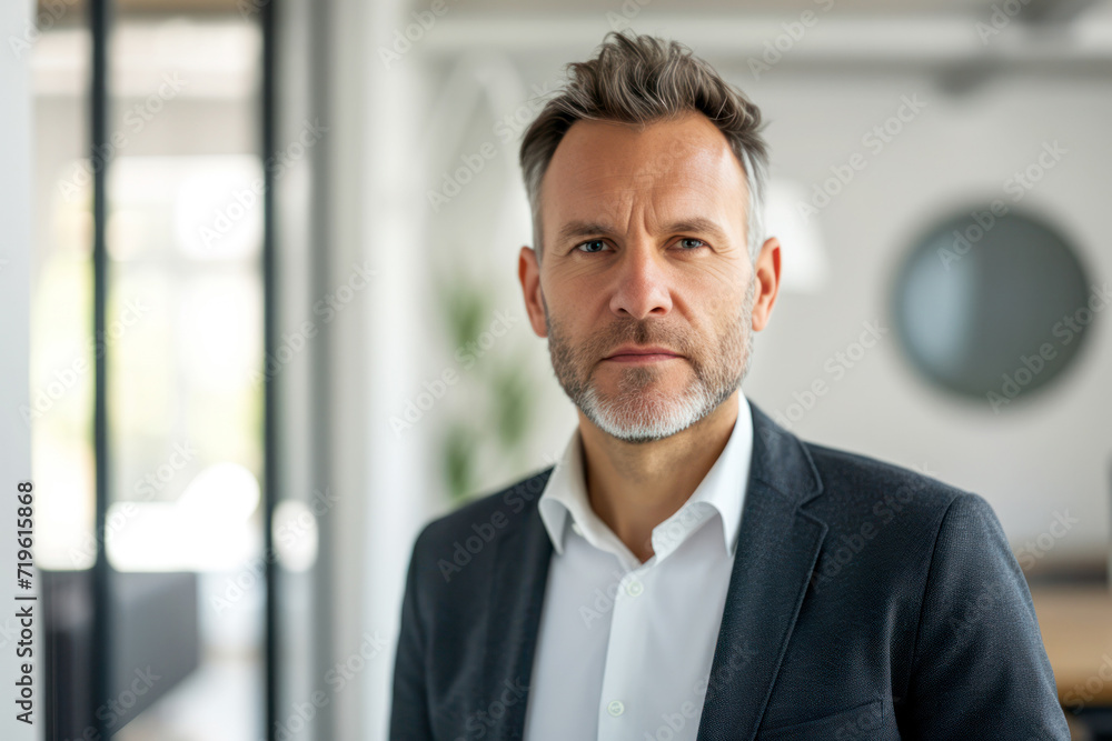 serious confident mature businessman standing in office, corporate ...