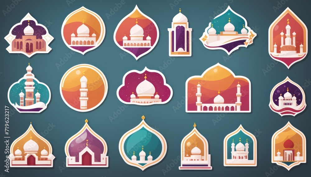 illustration of a set of icons mosque. icon set Ramadan or Ramadhan ...