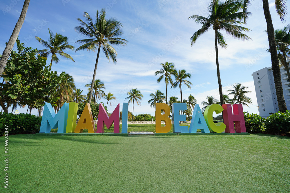 Miami Beach, FL - USA - 11-28-2023: Miami Beach letters in Lummus Park ...