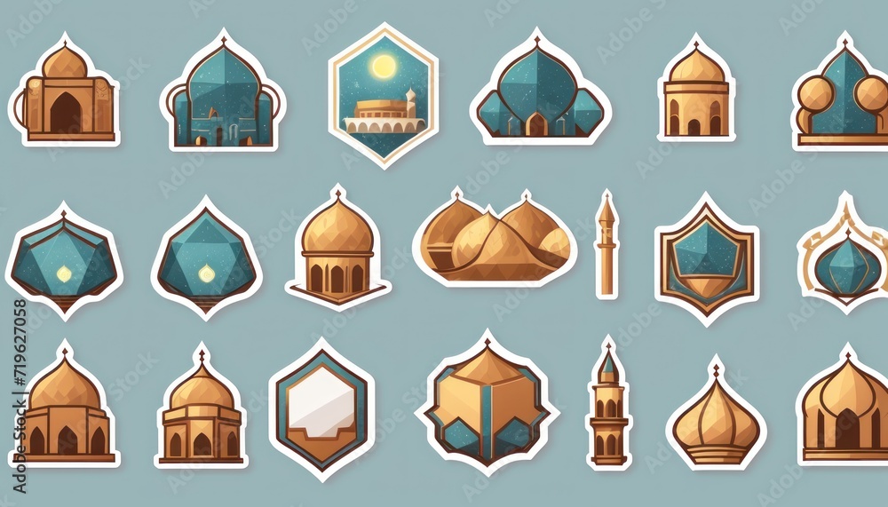illustration of a set of icons mosque. icon set Ramadan or Ramadhan ...