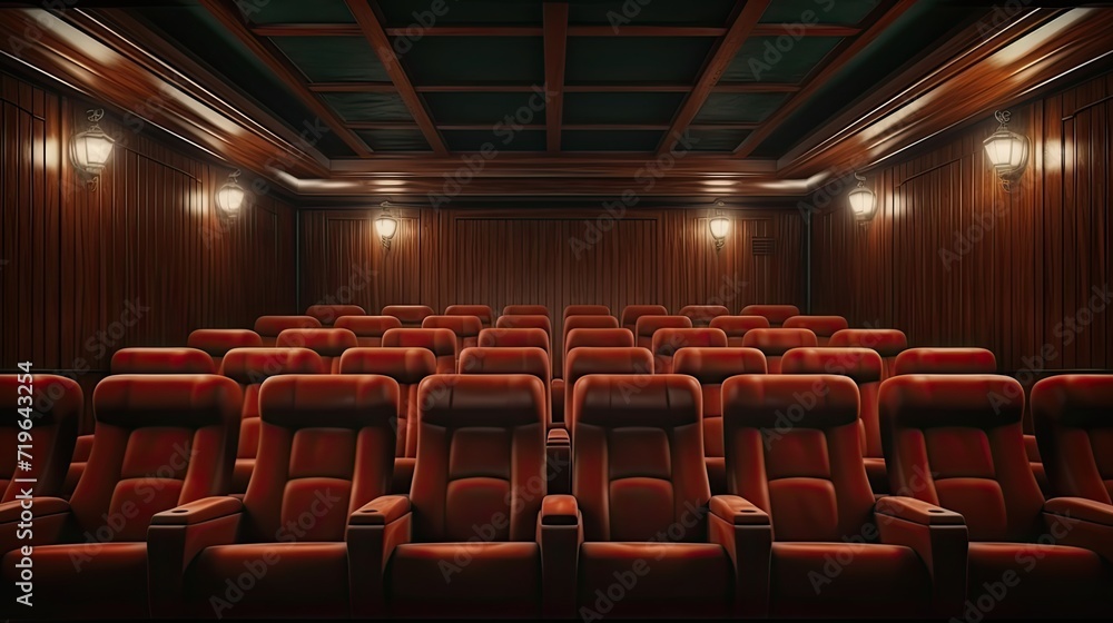 Empty cinema hall with red seats. red Movie theatre. Generative AI Stock Illustration | Adobe Stock