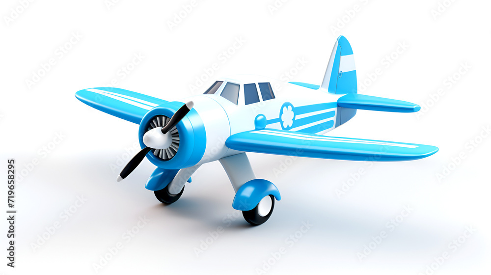 Bright blue toy airplane isolated on a white background. 3D airplane ...