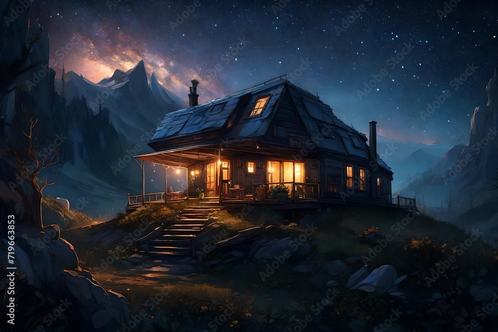 Foto de Nightfall around a mobile home on top of a majestically ...