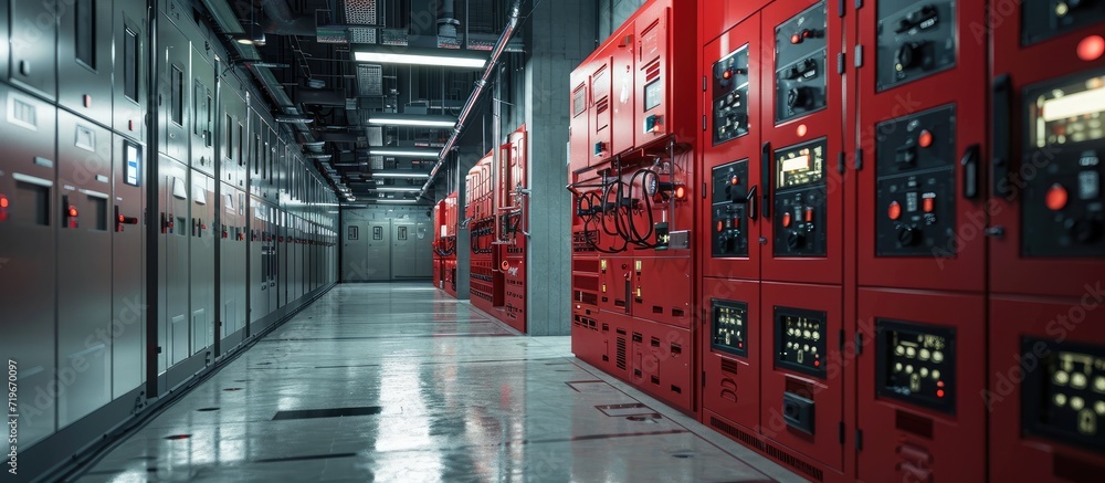 Red Electrical switch gear and circuit breakers are usually securely locked in the control rooms ...