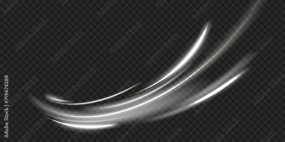 White shiny sparks of spiral wave. Curved bright speed line swirls ...