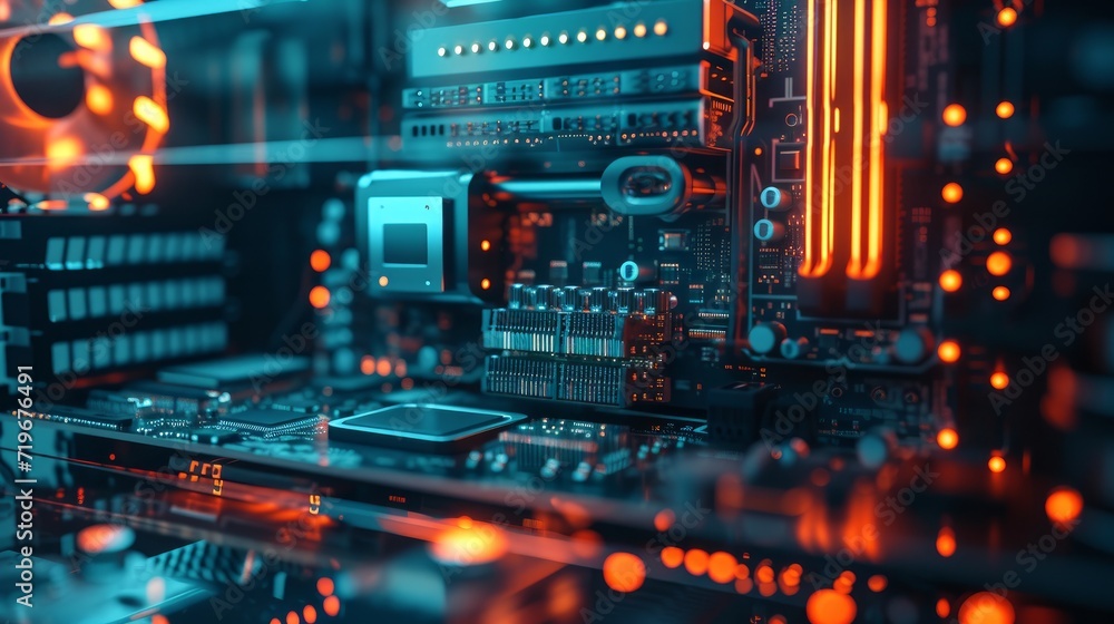 Upgrade, repair of desktop computers concept. Gaming computer glow in ...