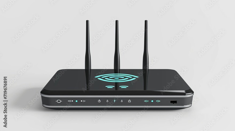 Wifi router, wireless broadband modem with antennas in front and ...