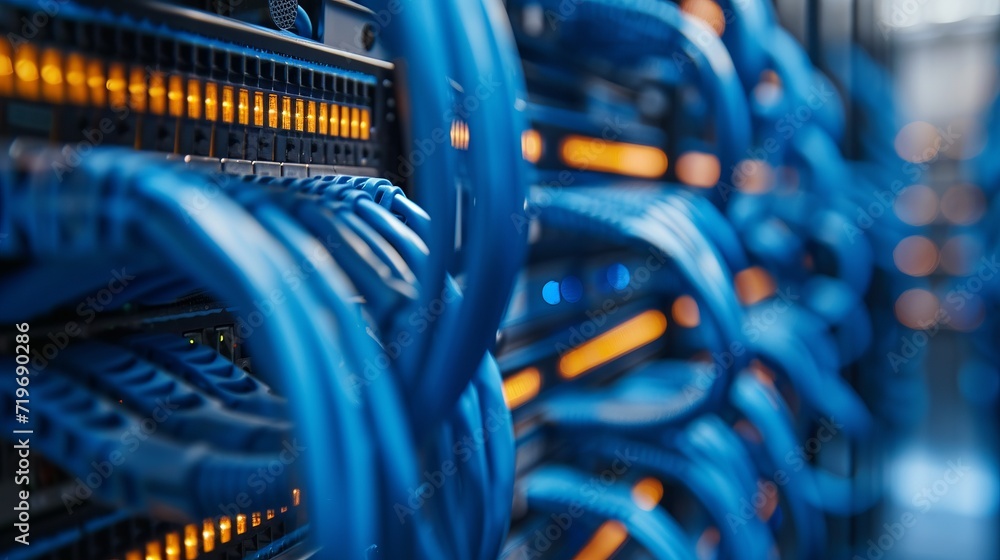 Large group of UTP cables, Ethernet cables in rack cabinet, UTP cables ...