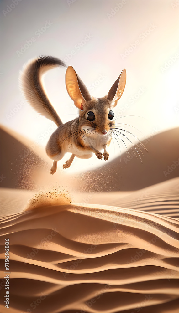 Stunning Desert Agility: Jumping Jerboa in Mid-Air Over Sand Dune ...
