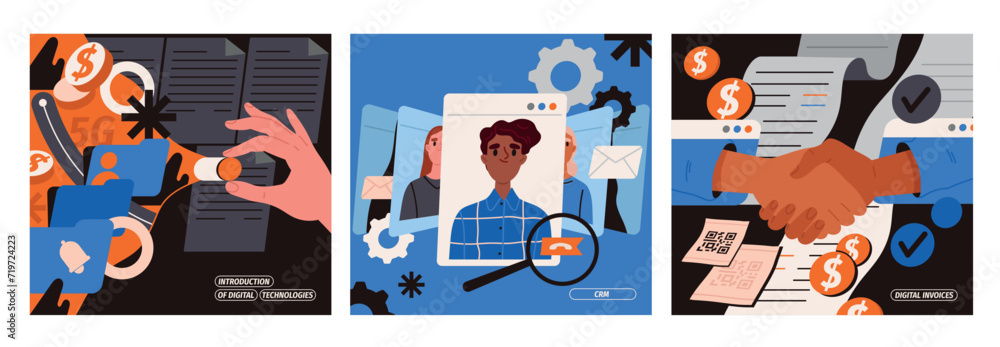 Business digitalization illustration set. Modern company with online ...