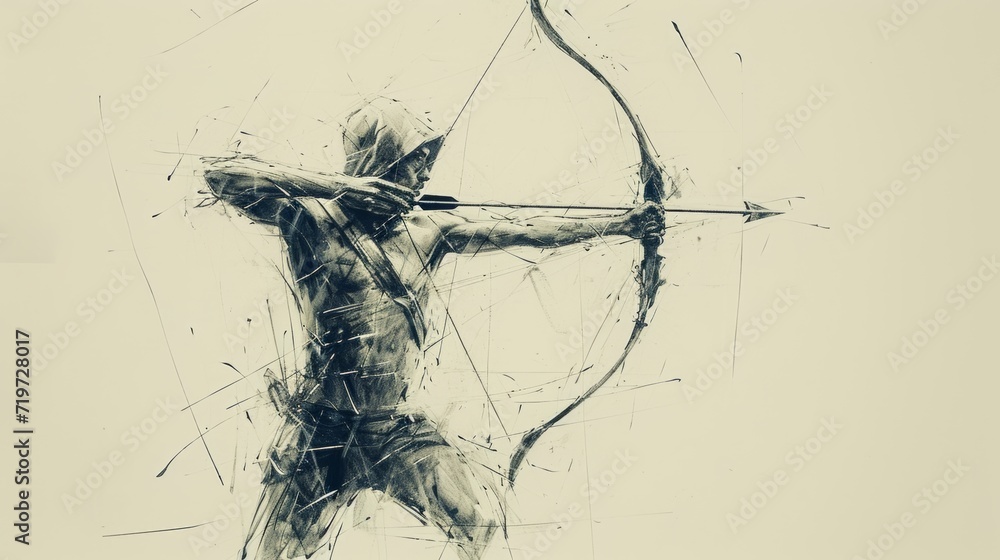 Dynamic illustration of an archer drawing their bow, capturing the ...