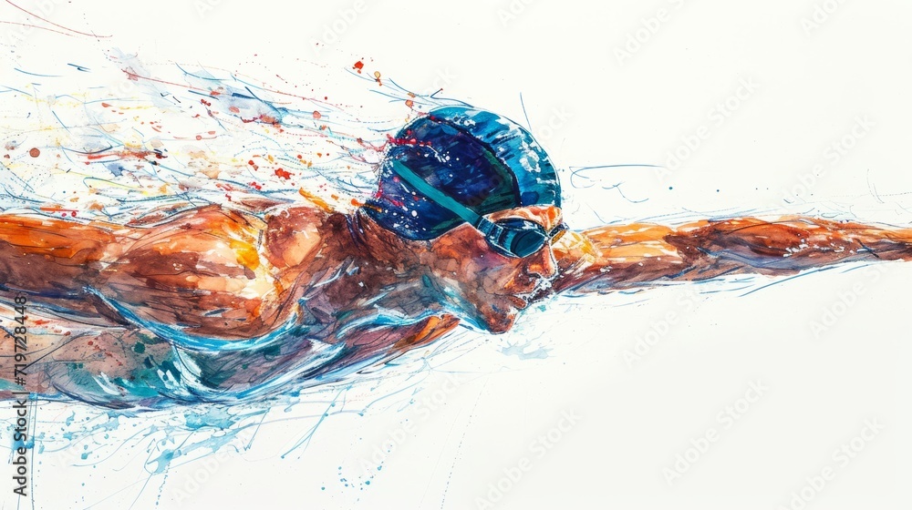 Dynamic illustration of a swimmer in action, water splashing around as ...